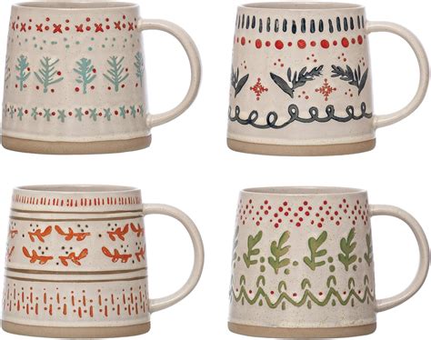 Creative Co Op 16 Ounce Stoneware Mug Set Of 4 Styles