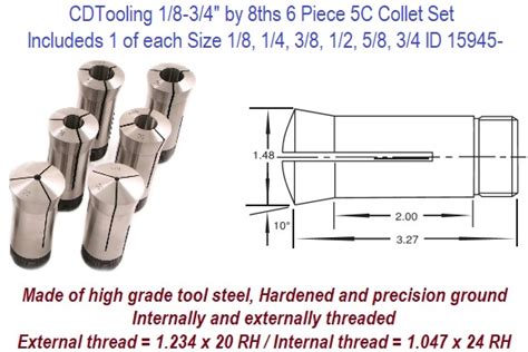 6 Piece 5c Collet Set Includes 1 Of Each Size 18 14 38 12 58
