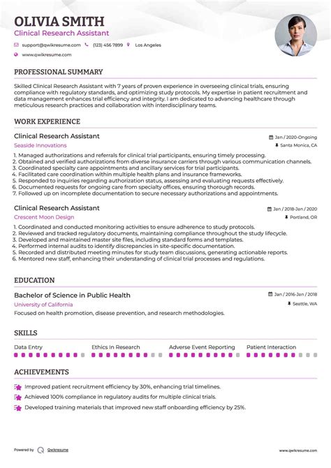 10 Clinical Research Assistant Resume Samples And Templates For 2026