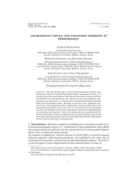 Pdf Archimedean Copula And Contagion Modeling In Epidemiology