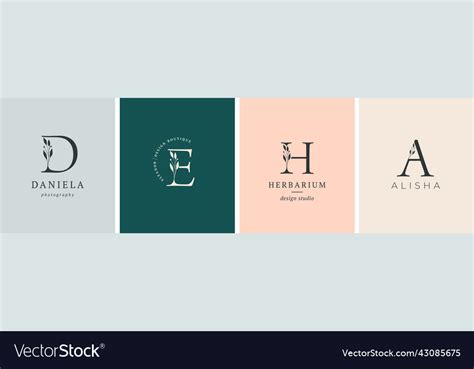 Collection Of Botanical Minimalistic Initial Vector Image