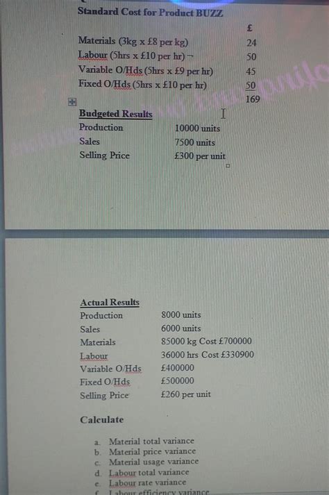 Solved A Material Total Variance B Material Price Chegg Com