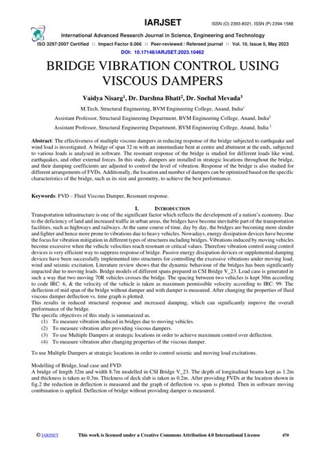 Pdf Bridge Vibration Control Using Viscous Dampers