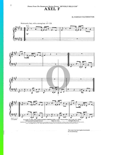 Axel F Piano Sheet Music from Beverly Hills Cop by Harold Faltermeyer - OKTAV