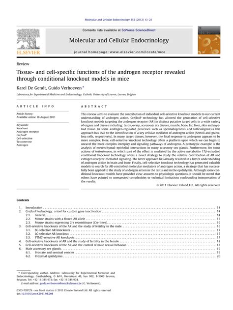Pdf Tissue And Cell Specific Functions Of The Androgen Receptor