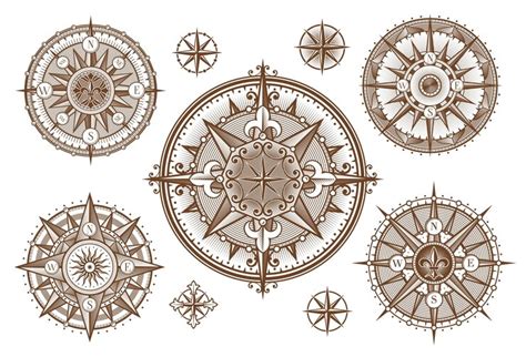 Premium Vector Vintage Medieval Antique Wind Rose Compass Engravings