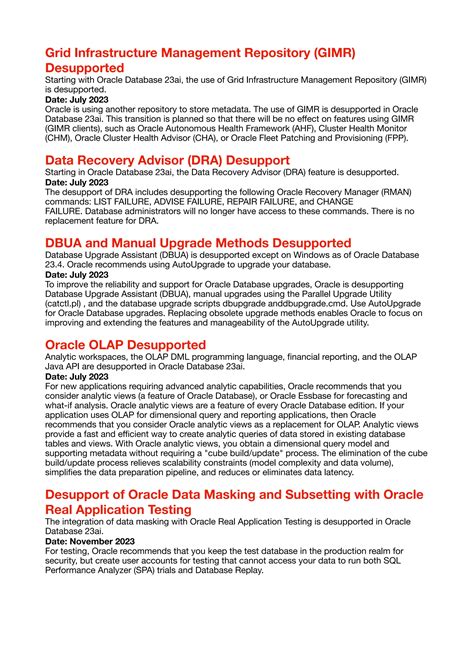 Oracle Database Desupported Features On 23ai Part B Pdf