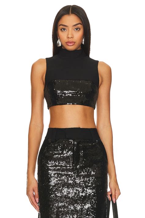 Camila Coelho Venning Sequin Crop Top In Black Revolve