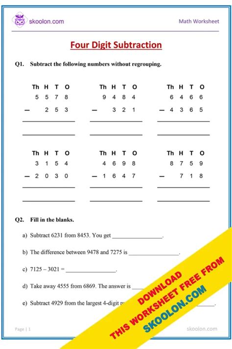 Four Digit Subtraction Worksheet 4