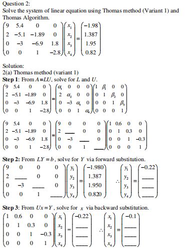 Solved Question 2 Solve The System Of Linear Equation Using
