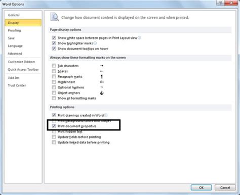 Include Document Properties When Printing Word Documents CCM