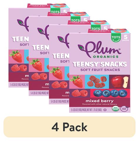 4 Pack Plum Organics Teensy Snacks Soft Fruit Snacks Mixed Berry 0 35 Oz Bags 5 Count