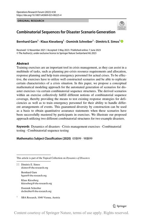 Combinatorial Sequences For Disaster Scenario Generation