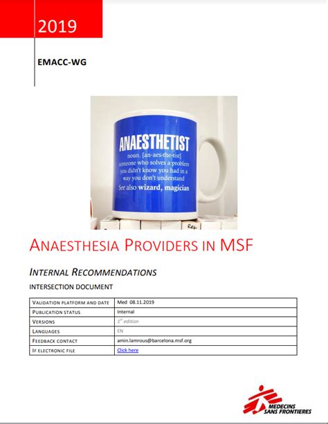 Anaesthesia Providers In Msf Internal Recommendations Unicat