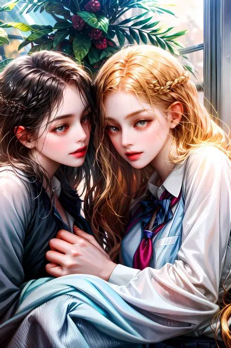 112151 Two Girls Lesbian Couple Tall Beautiful Both With Long