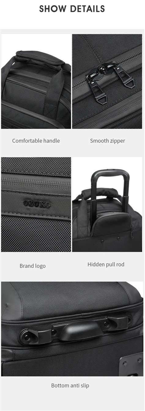 Ozuko 9699 Waterproof Business Travel Suitcase Unisex Polyester Trolley Luggage With Spinner
