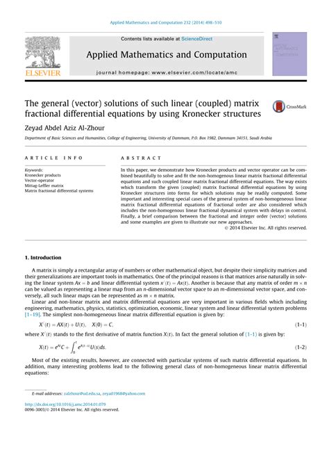 Pdf The General Vector Solutions Of Such Linear Coupled Matrix Fractional Differential