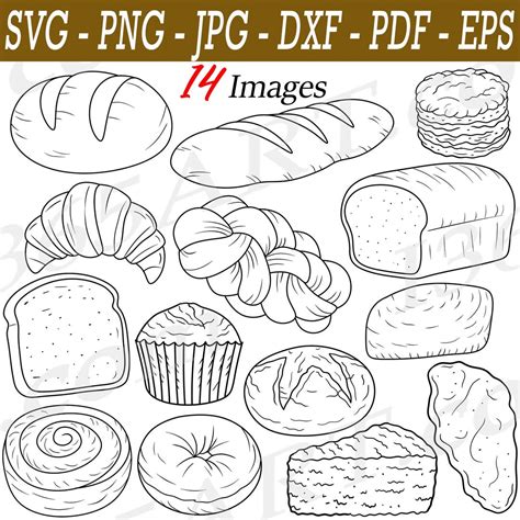 Bread Svg Sourdough Svg Bread Clipart Bakery Line Art Croissant Baguette Hand Drawn