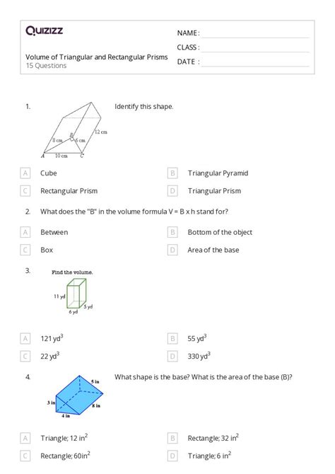 Volume Of Triangular Prism Worksheet