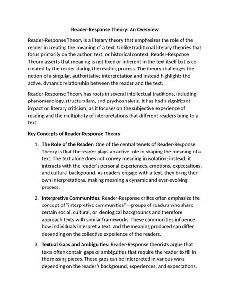 Reader Response Theory Pdf Liberal Arts Education Human Communication