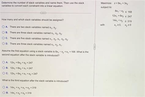 solved determine the number of slack variables and name