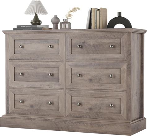 Modern 6 Drawer Double Dresser Wood Dresser Chest Wide Chest Of