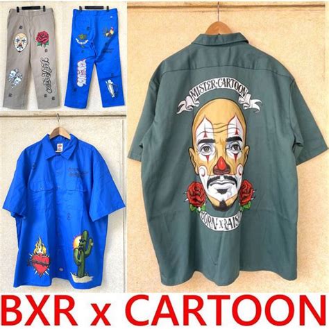 Black全新mrcartoon X Born X Raised卡通先生！墨西哥小丑骷髏刺繡工裝工作襯衫 蝦皮購物