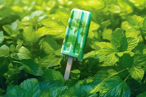 Refreshing Mint Popsicle On A Bed Of Leaves Generative Ai Premium Ai