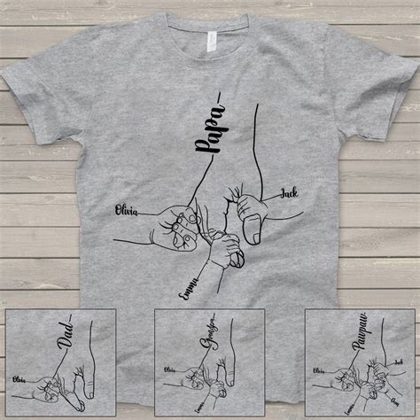 Personalized Papa T-Shirt, Custom Papa Grandpa Hold Kids Hands Shirt,