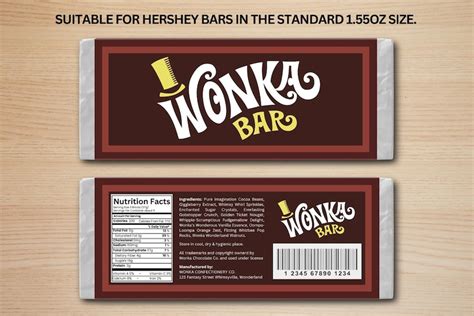 Wonka Chocolate Bar Wrapper Printable Template Willy Wonka Birthday Party Supplies Fits Standard ...