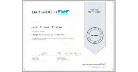 completion certificate for c programming language foundations 2 jyoti thakur