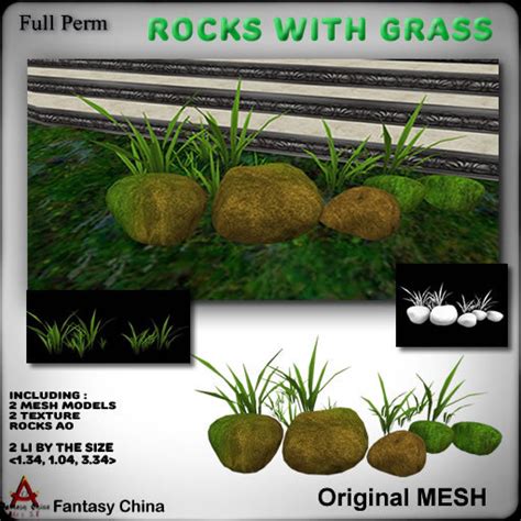 Second Life Marketplace Full Perm Rocks With Grass