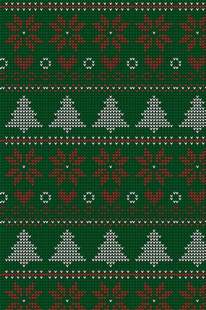 Premium Vector Green Colour Christmas Knitting Patterns Design