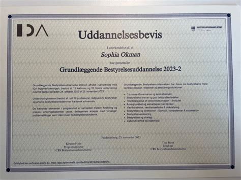 Sophia Okman På Linkedin Bestyrelsesuddannelsen På Cbs Er Nu Vel Afsluttet Det Har Været En
