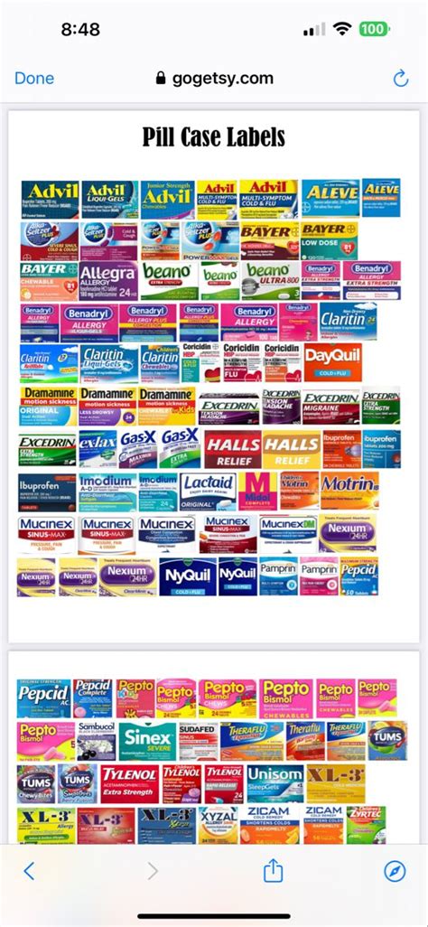 Colorful Pill Case Labels For Travel Medicine Kit Pill Box Template