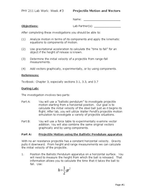 lab wk 3 projectiles vectors f10 pdf projectiles velocity