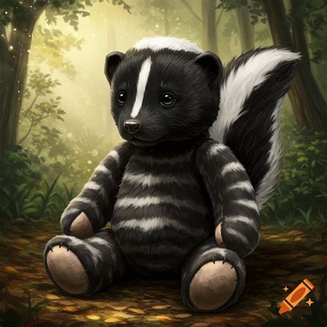 A Cute Jointed Skunk Teddy Bear With A Realistic Skunk Head Sits In A