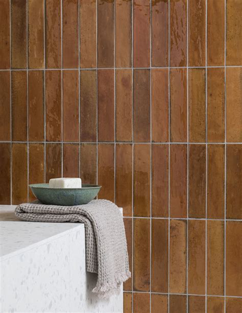 Hoxton Burnt Orange Gloss Porcelain Tiles Mandarin Stone Burnt