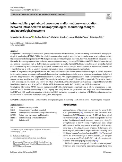 Pdf Intramedullary Spinal Cord Cavernous Malformations—association