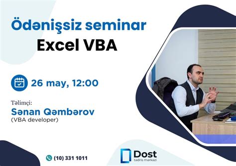 🤩 Ödənişsiz seminar excel vba ilə avtomatlaşdırma elchin tarverdiyev