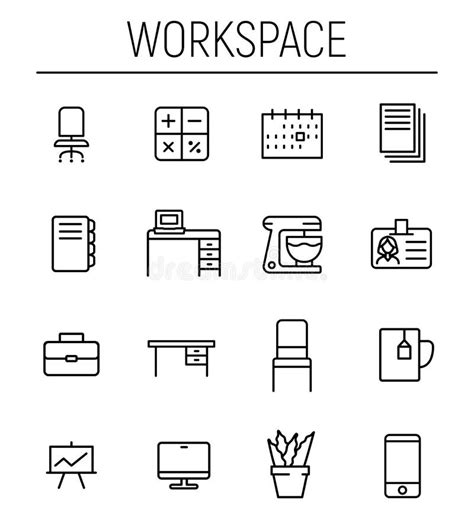 Set Of Workspace Icons In Modern Thin Line Style Stock Illustration Illustration Of License