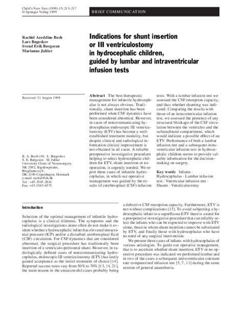 Pdf Indications For Shunt Insertion Or Iii Ventriculostomy In