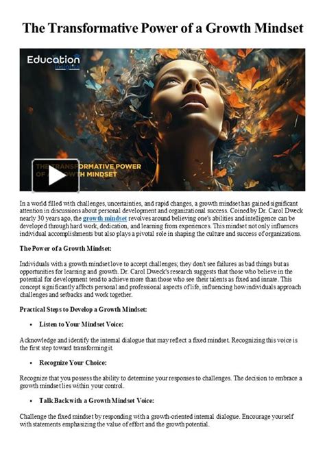 The Transformative Power Of A Growth Mindset Presentation Free To