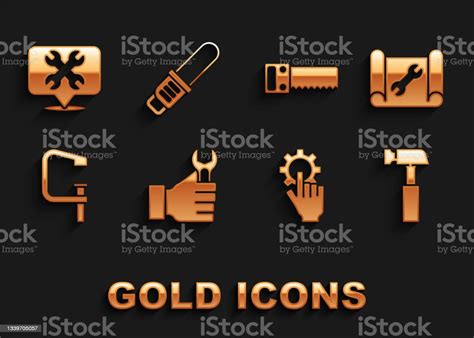 렌치 스패너 그래프 용지와 렌치 해머 손 설정 클램프 나사 도구 손 톱 위치 와 전기 톱 아이콘을 설정합니다 벡터 가리키기에