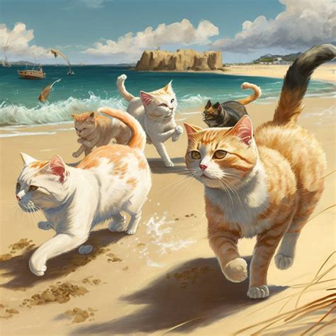Alexc Cats Running Around At The Beach Side Island By Greatartstudio On