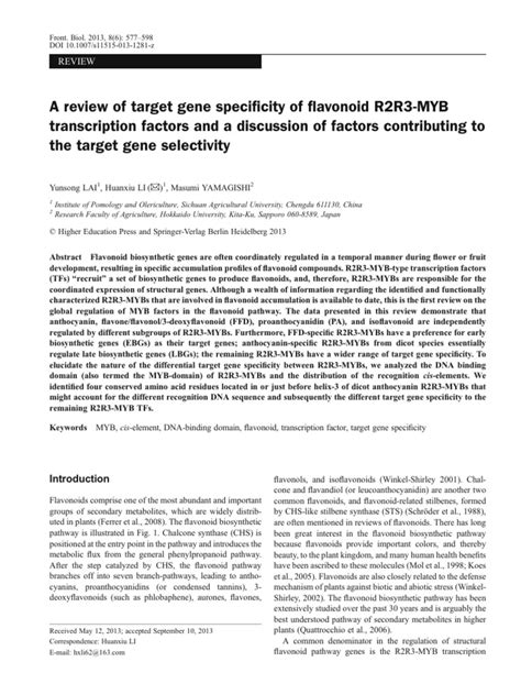 2013 A Review Of Target Gene Specificity Of Flavonoid R2r3 Myb