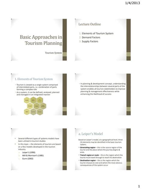 Leipers Model Of Tourism System Pptx