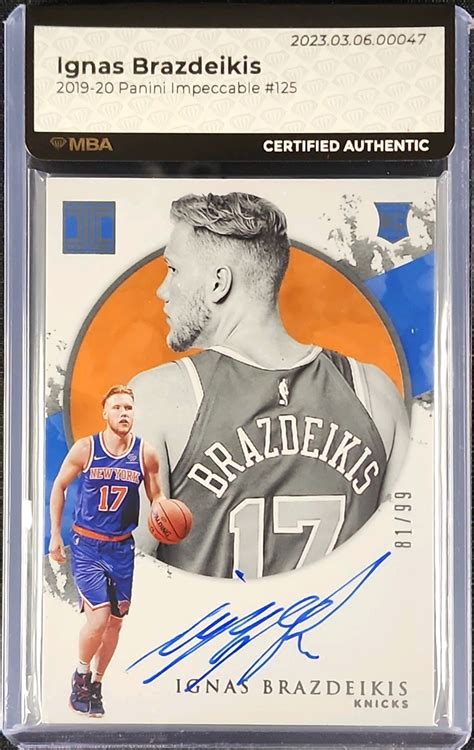 Ignas Brazdeikis 2019 Impeccable 125 Base 99 Price Guide Sports