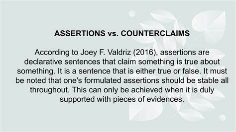 Assertions Vs Counterclaims Reading And Writing 11 Pptx Educational Assessment Education