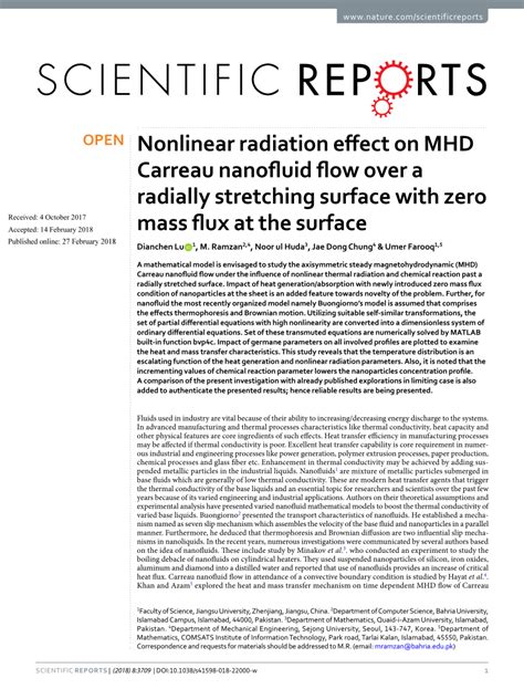 Pdf Nonlinear Radiation Effect On Mhd Carreau Nanofluid Flow Over A Radially Stretching